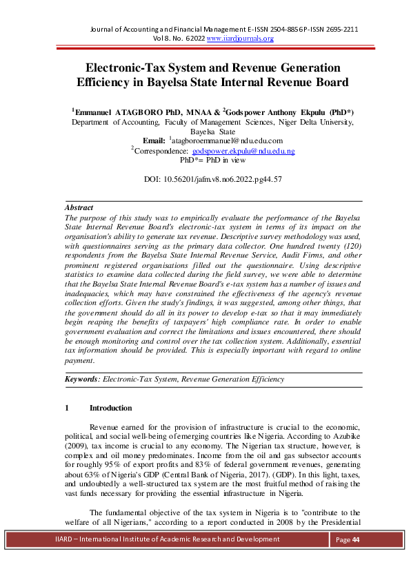 (PDF) Electronic-Tax System and Revenue Generation Efficiency in ...