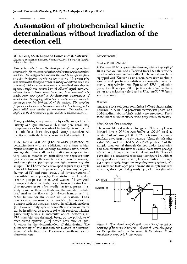 (PDF) Automation of photochemical kinetic determinations without irradiation of the detection cell