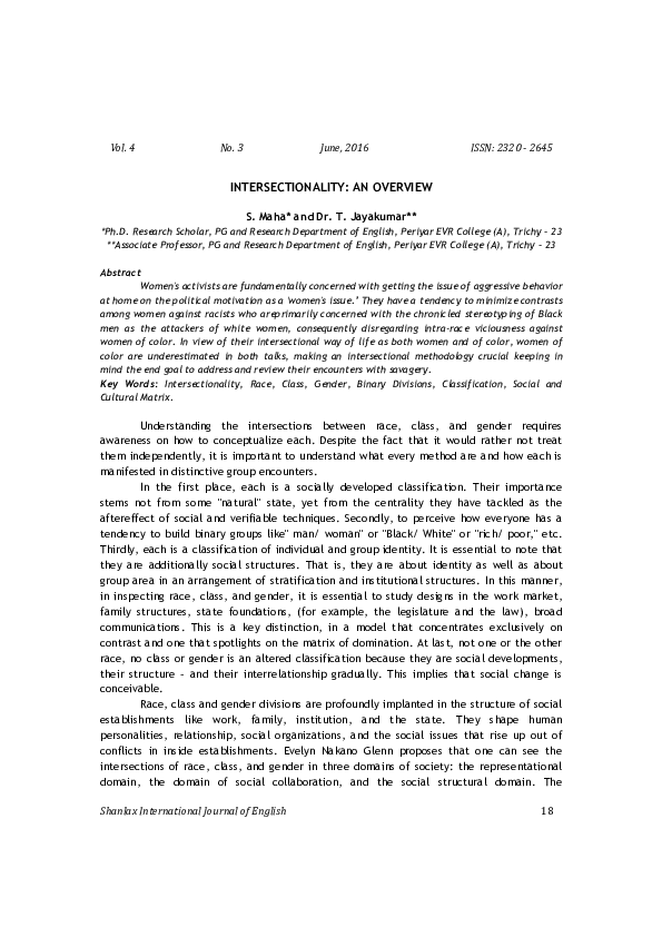 (PDF) INTERSECTIONALITY: AN OVERVIEW