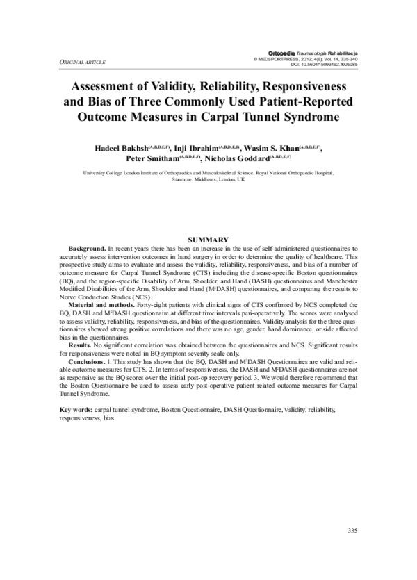 (PDF) Assessment of Validity, Reliability, Responsiveness and Bias of Three Commonly Used ...