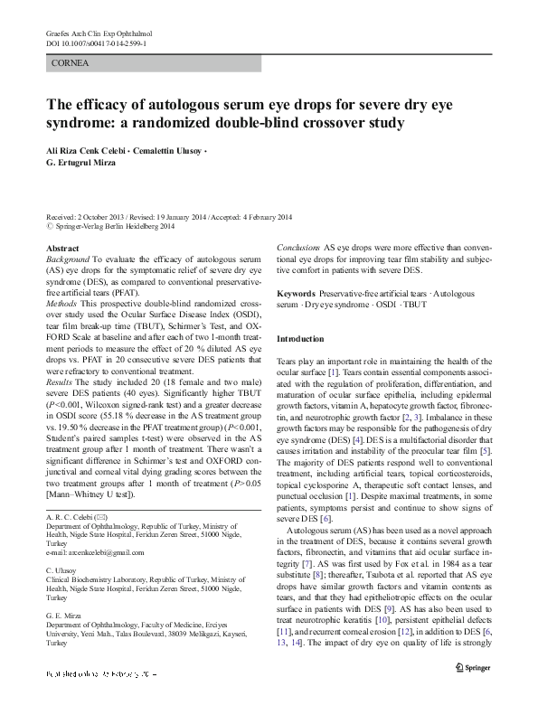 (PDF) The efficacy of autologous serum eye drops for severe dry eye ...