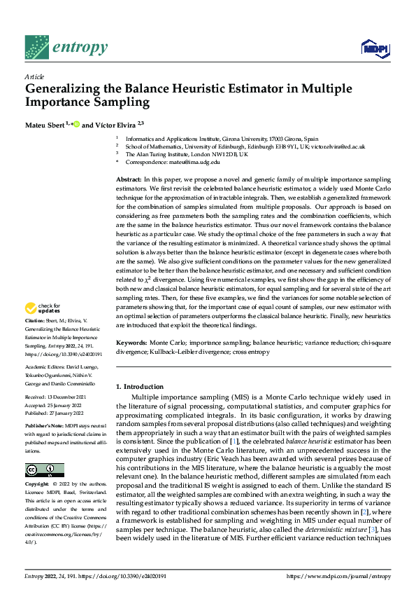 (PDF) Generalizing the Balance Heuristic Estimator in Multiple ...
