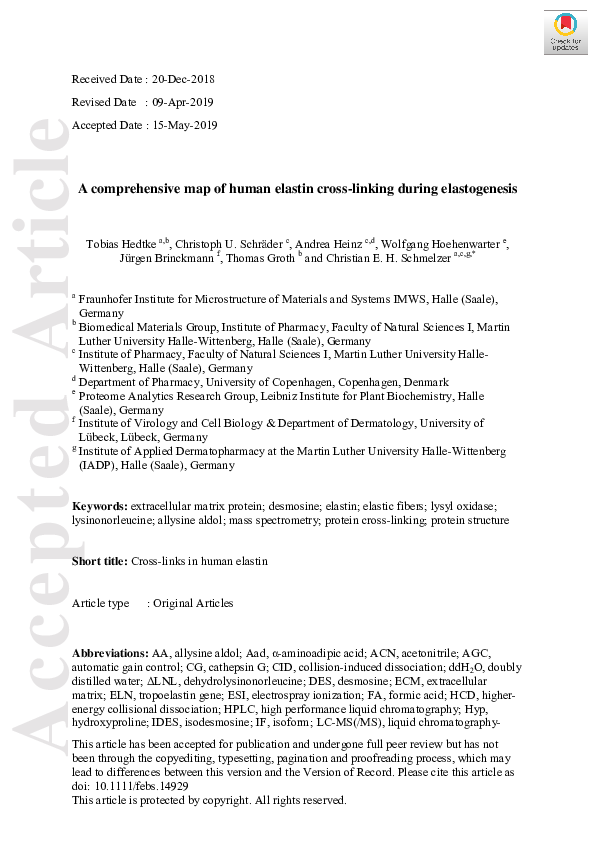 (PDF) A comprehensive map of human elastin cross‐linking during ...