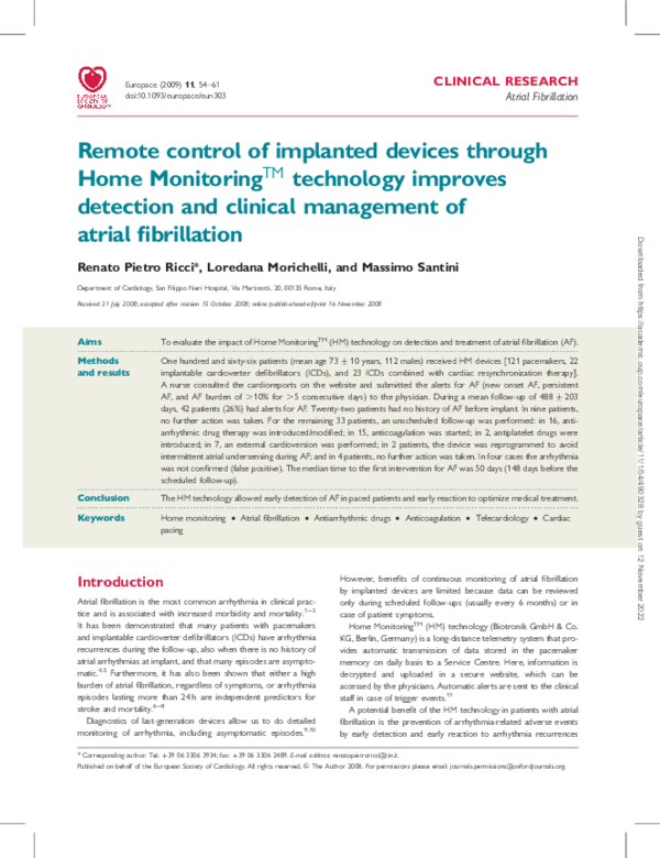 (PDF) Remote control of implanted devices through Home MonitoringTM technology improves ...