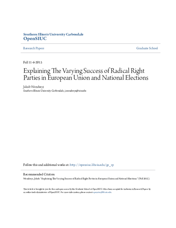 (PDF) Explaining The Varying Success of Radical Right Parties in ...
