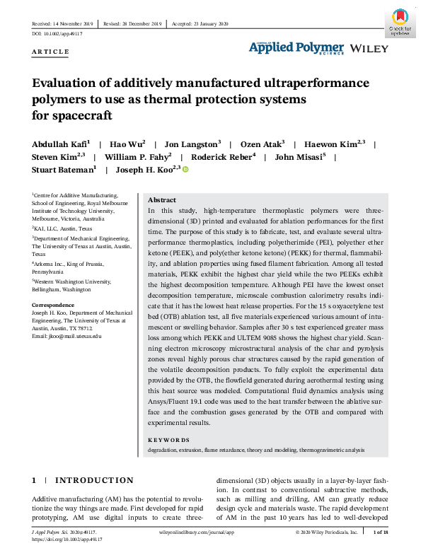 (PDF) Evaluation of additively manufactured ultraperformance polymers ...