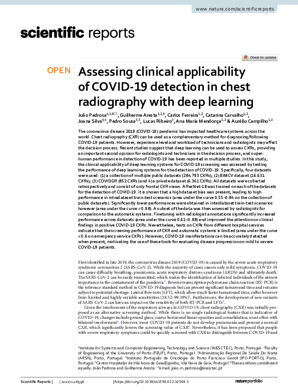 (PDF) Assessing clinical applicability of COVID-19 detection in chest radiography with deep learning
