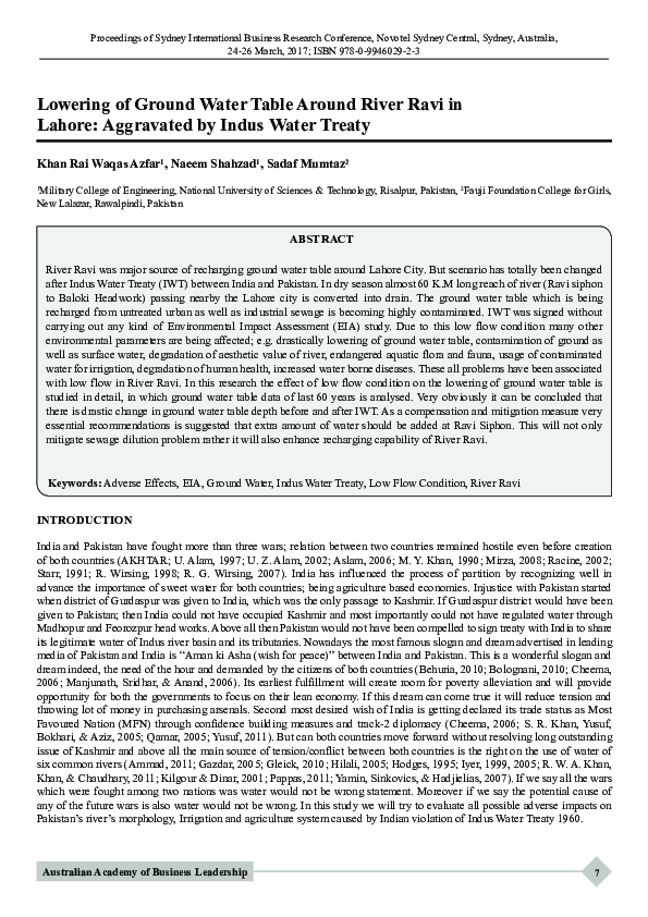 (PDF) Lowering of Ground Water Table around River Ravi in Lahore ...