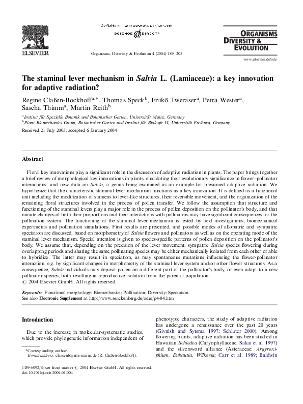 (PDF) The staminal lever mechanism in Salvia L. (Lamiaceae): a key ...