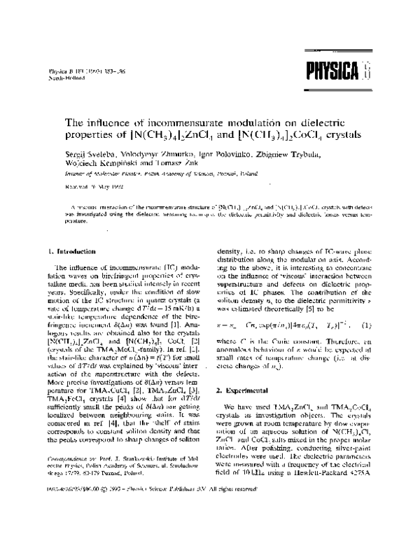 (PDF) The influence of incommensurate modulation on dielectric ...