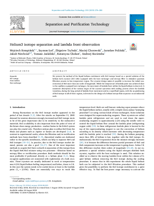 (PDF) Helium3 isotope separation and lambda front observation