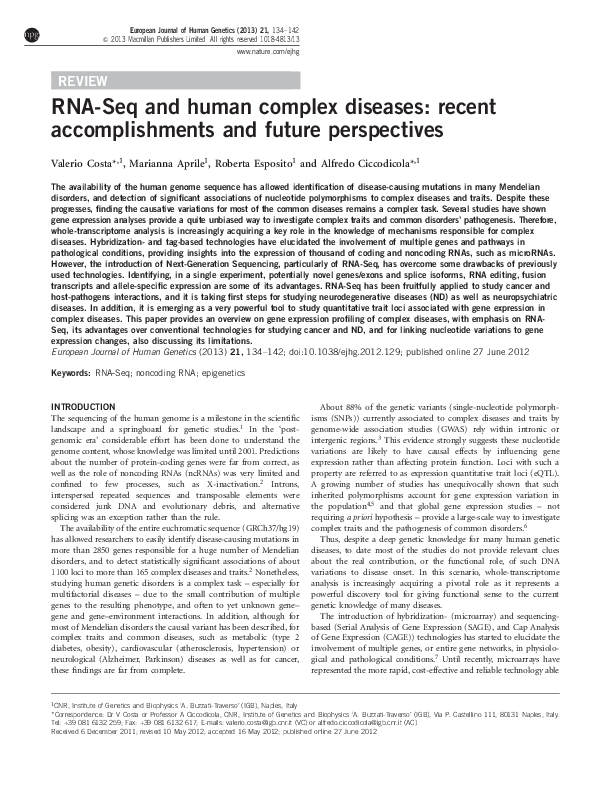 (PDF) RNA-Seq and human complex diseases: recent accomplishments and ...