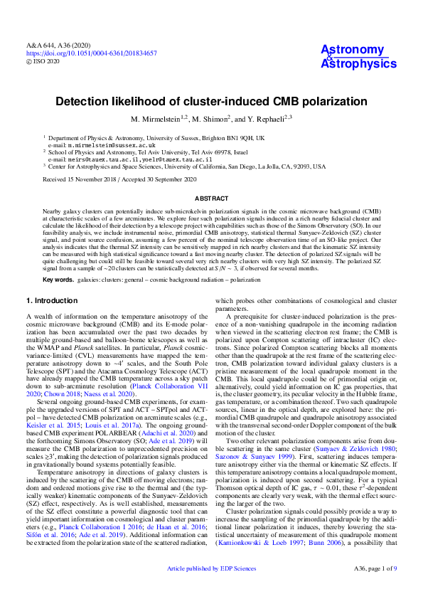 (PDF) Detection likelihood of cluster-induced CMB polarization