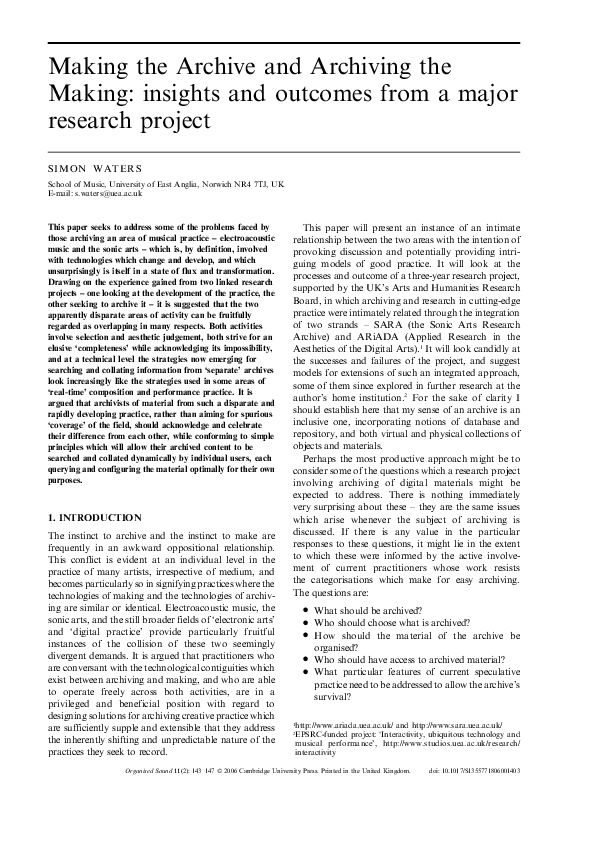 (PDF) Making the Archive and Archiving the Making: insights and ...