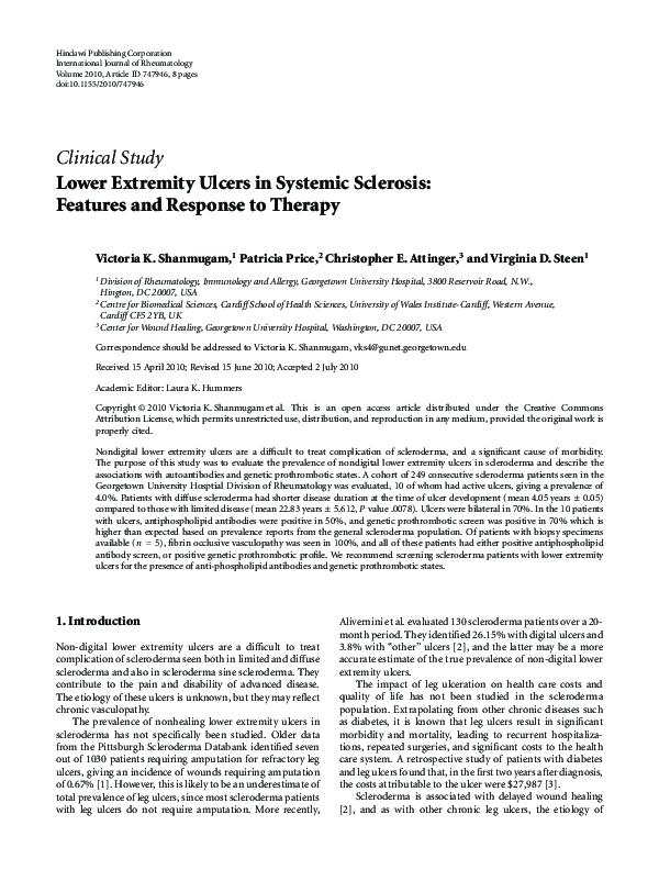 (PDF) Lower extremity ulcers in systemic sclerosis: features and ...