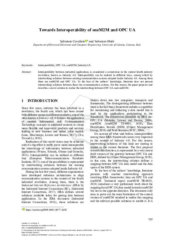 (PDF) Towards Interoperability of oneM2M and OPC UA