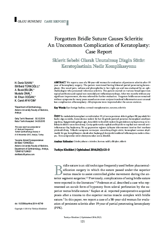 (PDF) Forgotten Bridle Suture Causes Scleritis: An Uncommon ...