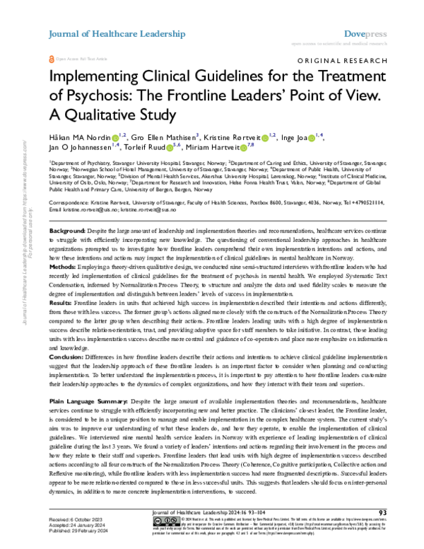 (PDF) Implementing Clinical Guidelines for the Treatment of Psychosis ...