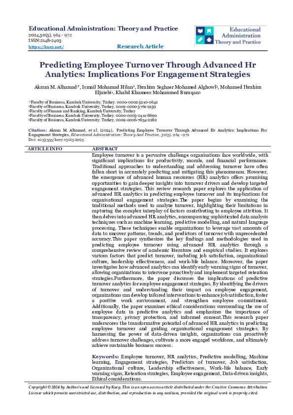 (PDF) Predicting Employee Turnover Through Advanced Hr Analytics: Implications For Engagement ...