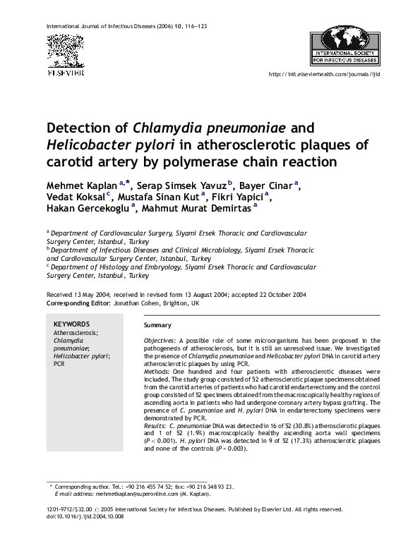 (PDF) Detection of Chlamydia pneumoniae and Helicobacter pylori in ...