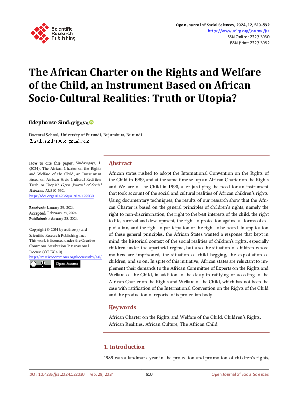 (PDF) The African Charter on the Rights and Welfare of the Child, an ...