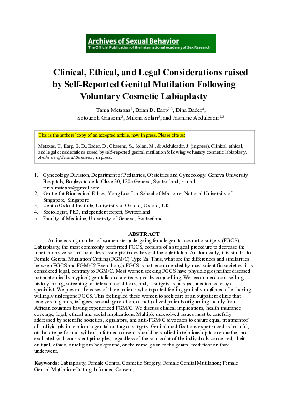 (PDF) Clinical, ethical, and legal considerations raised by self ...