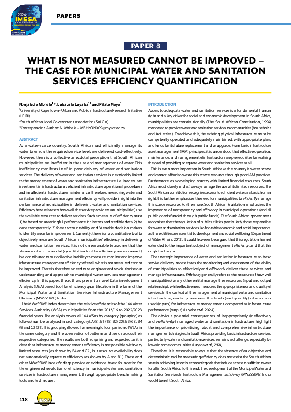(PDF) WHAT IS NOT MEASURED CANNOT BE IMPROVED -THE CASE FOR MUNICIPAL ...