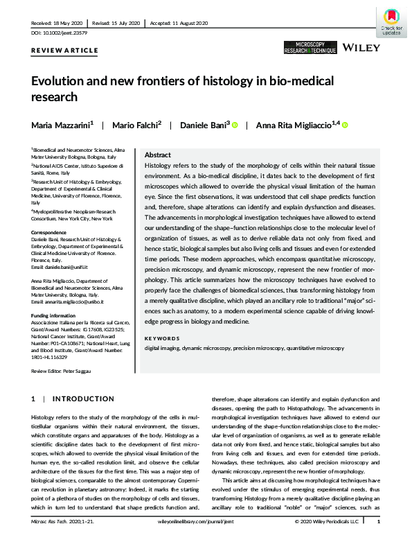 (PDF) Evolution and new frontiers of histology in bio‐medical research