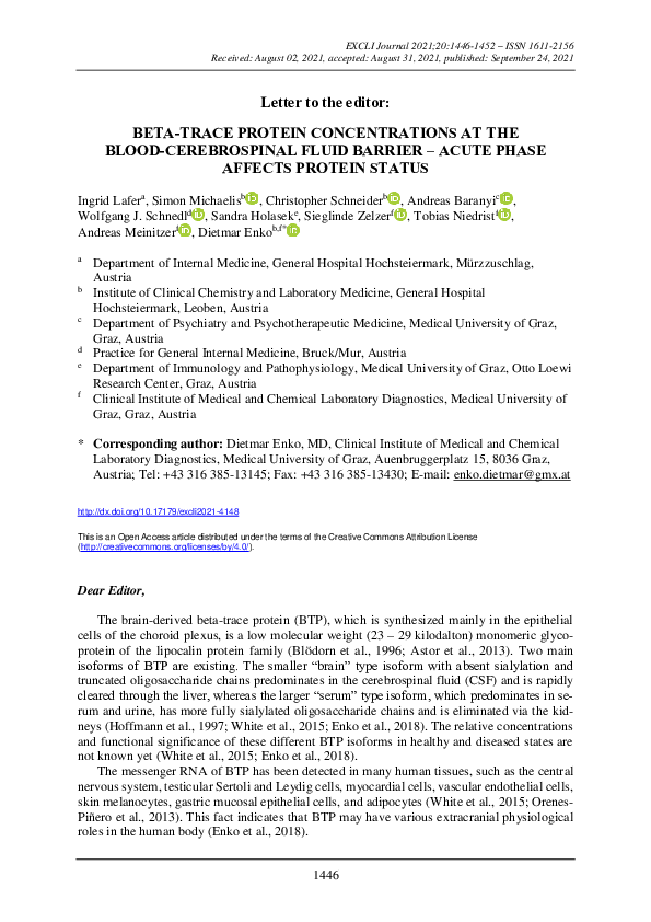 (PDF) Beta-trace protein concentrations at the blood-cerebrospinal ...