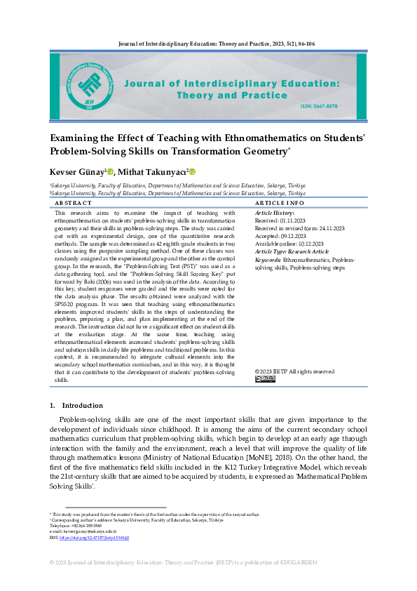 (PDF) Examining the Effect of Teaching with Ethnomathematics on Students' Problem-Solving Skills ...