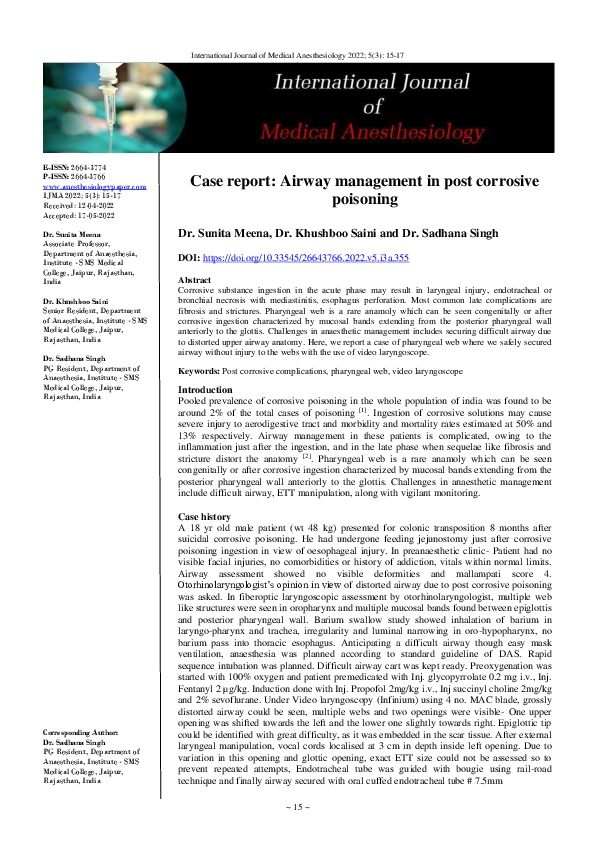 (PDF) Case report: Airway management in post corrosive poisoning