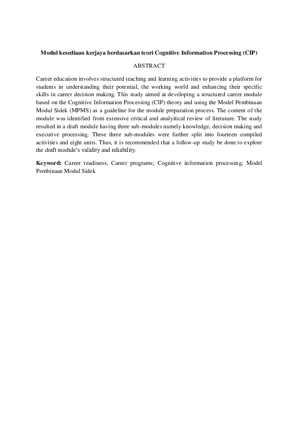 (PDF) Modul Kesediaan Kerjaya Berdasarkan Teori Cognitive Information ...