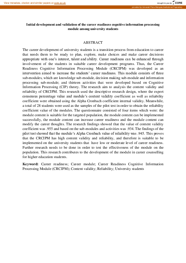 (PDF) Initial development and validation of the career readiness cognitive information ...