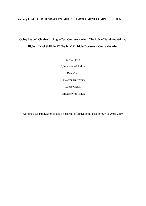 (PDF) Going beyond children's single‐text comprehension: The role of ...