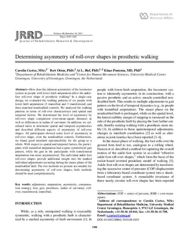 (PDF) Determining asymmetry of roll-over shapes in prosthetic walking