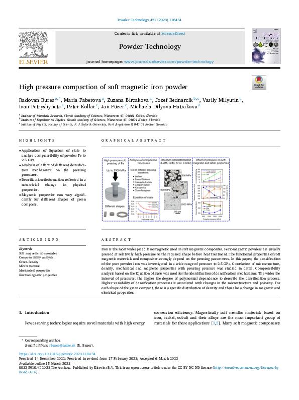 (PDF) High pressure compaction of soft magnetic iron powder