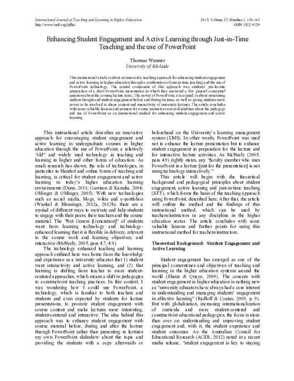 (PDF) Enhancing Student Engagement and Active Learning through Just-in-Time Teaching and the use ...