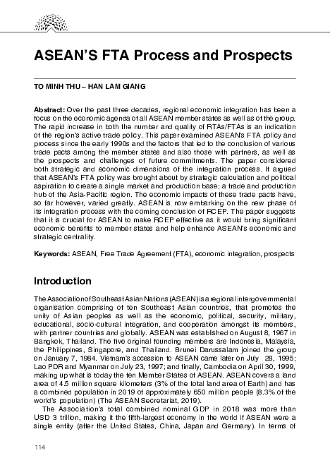 (PDF) ASEAN’S FTA Process and Prospects