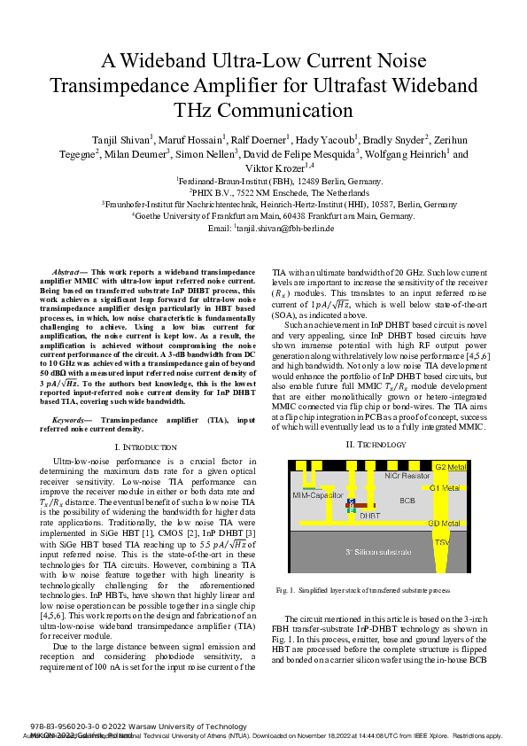 (PDF) A Wideband Ultra-Low Current Noise Transimpedance Amplifier for ...