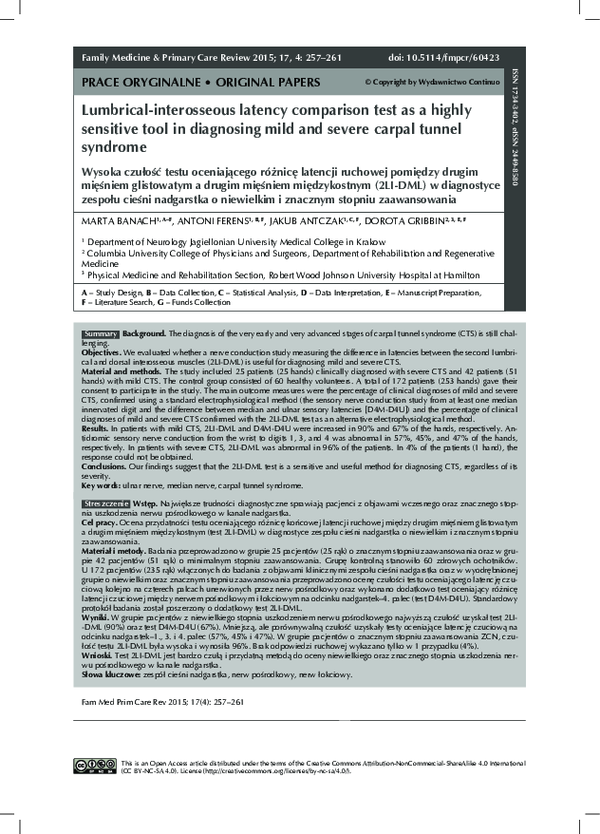 (PDF) Lumbrical-interosseous latency comparison test as a highly ...
