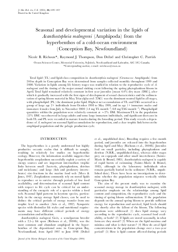 (PDF) Seasonal and developmental variation in the lipids of ...