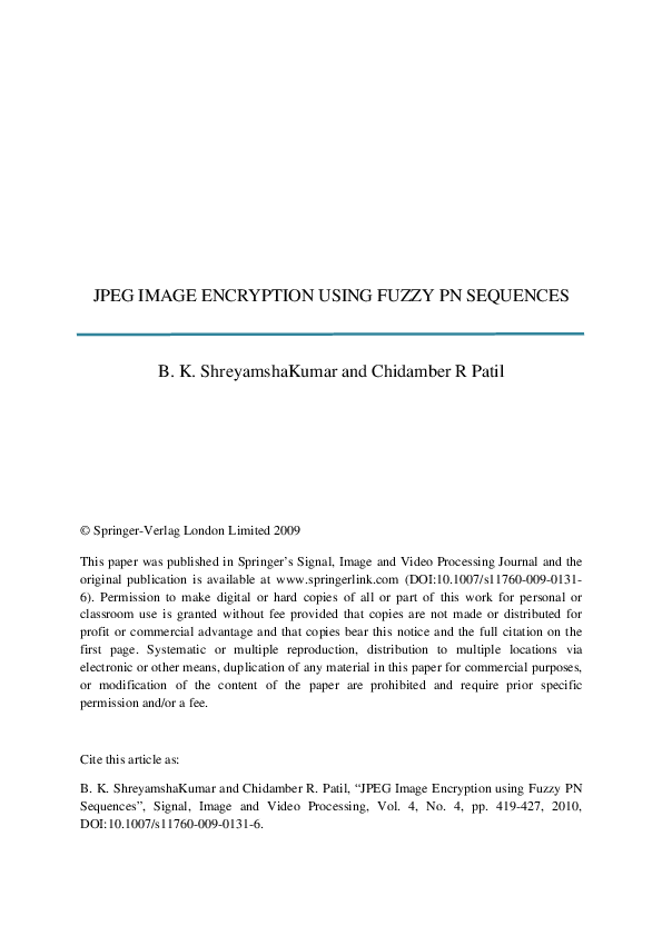 (PDF) JPEG image encryption using fuzzy PN sequences