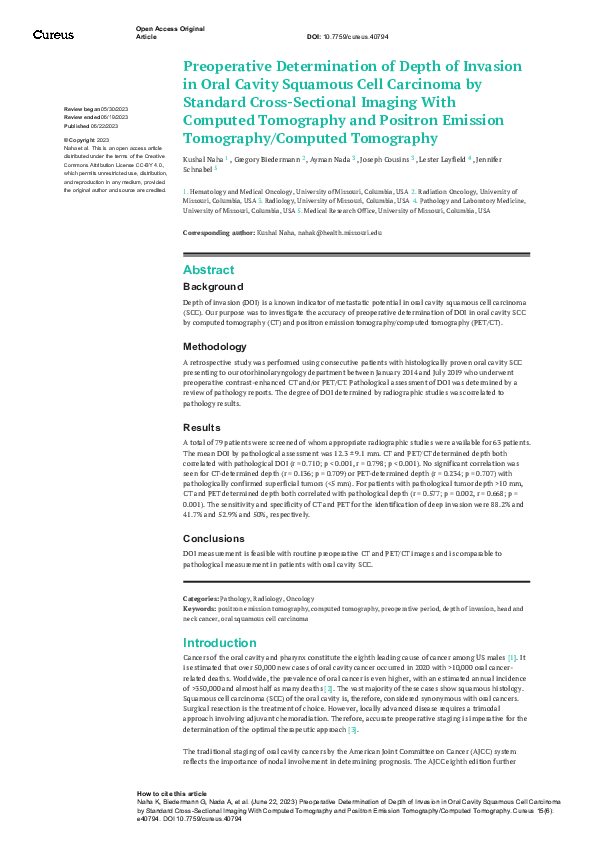 (PDF) Preoperative Determination of Depth of Invasion in Oral Cavity ...