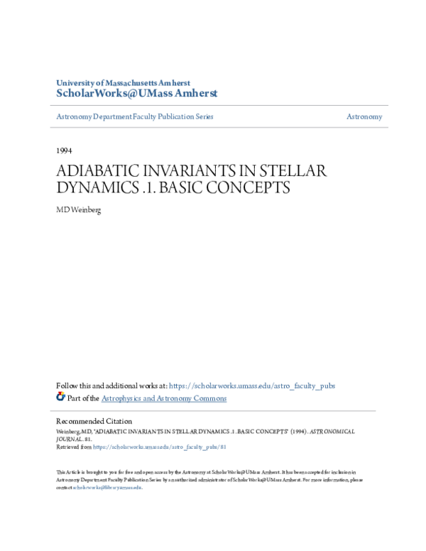 (PDF) Adiabatic invariants in stellar dynamics. 1: Basic concepts