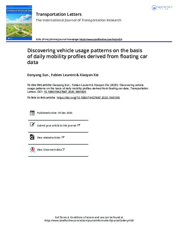Pdf Discovering Vehicle Usage Patterns On The Basis Of Daily Mobility Profiles Derived From