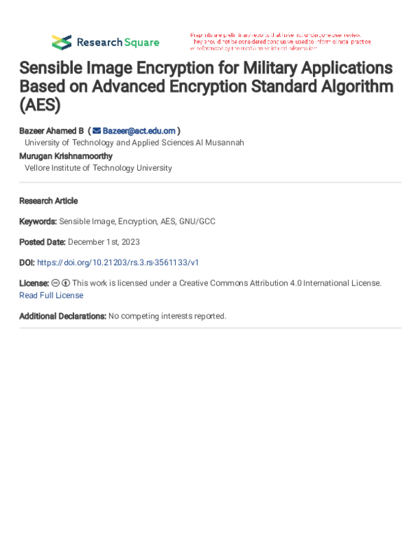 (PDF) Sensible Image Encryption for Military Applications Based on ...