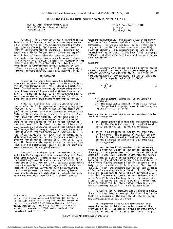 (PDF) Method for Evaluating Human Exposure to 60 HZ Electric Fields