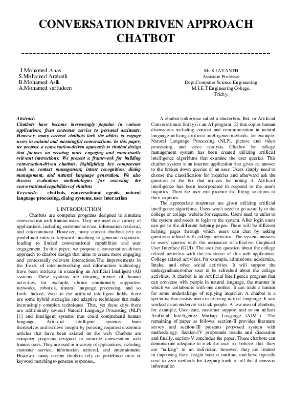 (PDF) CONVERSATION DRIVEN APPROACH CHATBOT
