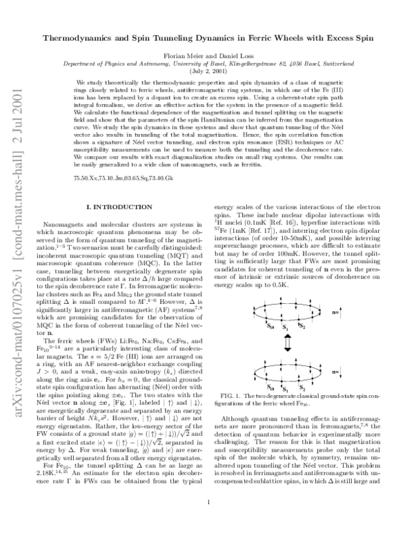 (PDF) Thermodynamics and spin-tunneling dynamics in ferric wheels with ...