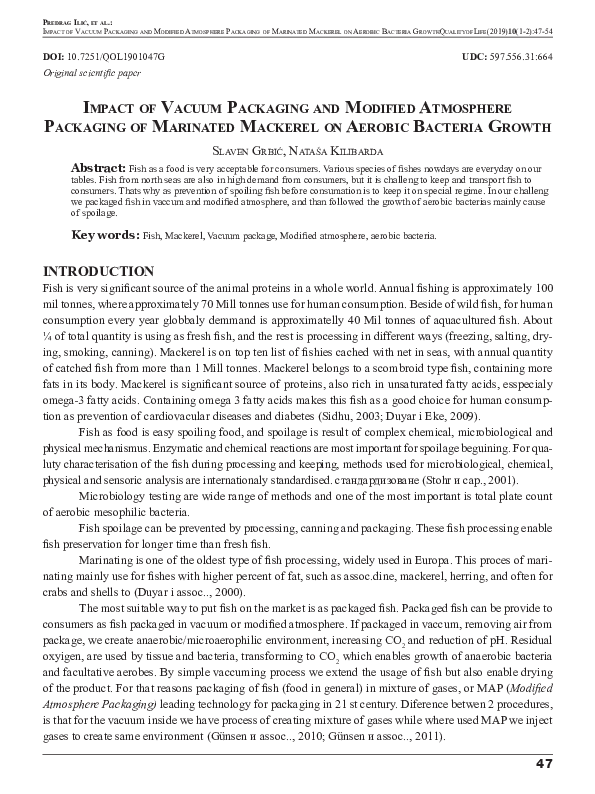 (PDF) Impact of Vacuum Packaging and Modified Atmosphere Packaging of Marinated Mackerel on ...